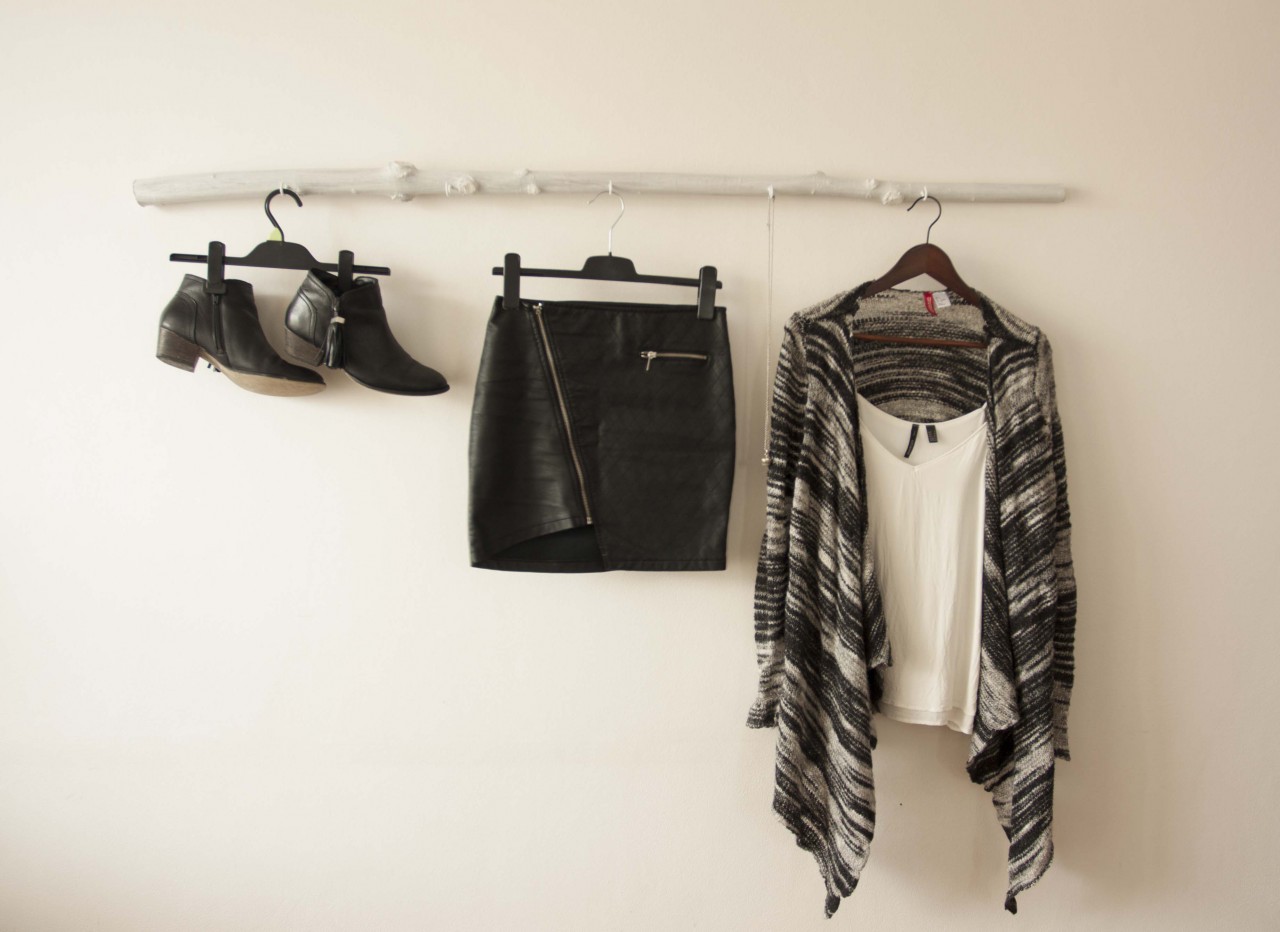 Branch outfit with faux leather skirt